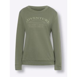 Heine Witt Damen Sweatshirt mit 3D-Schriftzug, khaki, Gr&ouml;&szlig;e 38