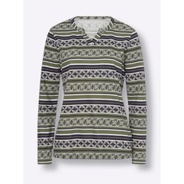Heine Witt Damen Langarmshirt im Mustermix, khaki-marine-bedruckt, Gr&ouml;&szlig;e 50