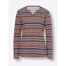 Heine Witt Damen Langarmshirt im Mustermix, marine-rotbraun-bedruckt, Gr&ouml;&szlig;e 48