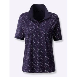 WITT Damen Poloshirt im Tupfendessin, marine-fuchsia-getupft, Gr&ouml;&szlig;e 42