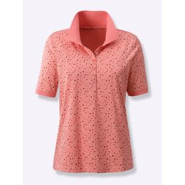 WITT Damen Poloshirt im Tupfendessin, flamingo-dunkelrot-getupft, Gr&ouml;&szlig;e 52