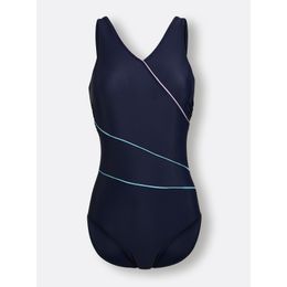feel good Damen Badeanzug mit Paspelierung, marine-aqua, Gr&ouml;&szlig;e 38B