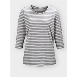 w&auml;schepur w&auml;schepur Damen Schlafanzug-Shirt, steingrau-wei&szlig;-geringelt, Gr&ouml;&szlig;e 36/38