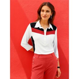 WITT Damen Poloshirt mit seitlichen Kontrast-Eins&auml;tzen, wei&szlig;-schwarz-gemustert, Gr&ouml;&szlig;e 40