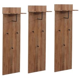 MCA 3er-Set Garderobenpaneel HWC-P55, Wandgarderobe Garderobe, Massiv-Holz Ablagefl&auml;che Haken, Eiche 3x119387