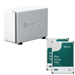 Synology DiskStation DS223J 2 Einsch&uuml;be NAS-Server Leergeh&auml;use + 2x Synology Plus 3.5" SATA HDD Festplatte 6 TB (12TB)
