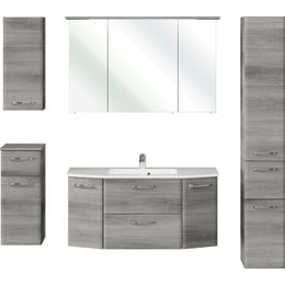 Badm&ouml;bel-Set SAPHIR "Quickset 5-teilig, Mineralmarmor-Waschtisch und LED-Spiegelschrank", grau (graphit struktur quer nachbildung), B:175cm H:200cm T:48cm, Spanplatte, Kastenm&ouml;bel-Sets, Badm&ouml;bel-Set, Hochschrank, Unterschrank, H&auml;ngeschrank, inkl. T&uuml;rd&auml;mpfer