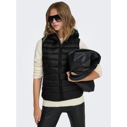 Steppweste Only "ONLNEWTAHOE HOOD WAISTCOAT OTW NOOS", Damen, Gr. L, schwarz, Steppware, Obermaterial: 100% Nylon, unifarben, tailliert normal, Westen Steppweste, mit Kapuze