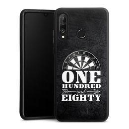 DeinDesign Huawei P30 Lite Handy Premium Silikon H&uuml;lle Handyh&uuml;lle schwarz Case Spruch Sports Darts Silikon Premium Case