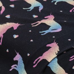 buttinette Baumwoll-Jersey &bdquo;Einhorn&ldquo; mit Elasthan, schwarz/bunt