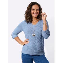WITT Damen Baumwollpullover mit Strukturstrick-Muster, bleu, Gr&ouml;&szlig;e 40