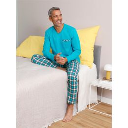 w&auml;schepur men Herren Schlafanzug, t&uuml;rkis-anthrazit-kariert, Gr&ouml;&szlig;e 56/58
