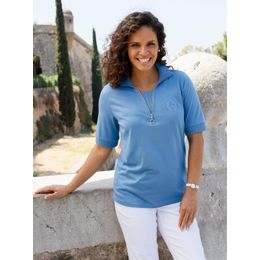WITT Damen Poloshirt mit 2-in-1-Optik, mittelblau, Gr&ouml;&szlig;e 36