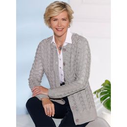 WITT Damen Strickjacke im Ajourmuster, steingrau, Gr&ouml;&szlig;e 48