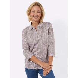 WITT Damen Poloshirt, taupe-wei&szlig;-bedruckt, Gr&ouml;&szlig;e 54