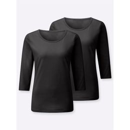 WITT Damen 3/4-Arm-Shirt im 2er-Pack, schwarz + schwarz, Gr&ouml;&szlig;e 44