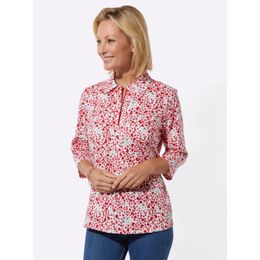 WITT Damen Poloshirt mit Glitzersteinchen, rot-ecru-bedruckt, Gr&ouml;&szlig;e 50