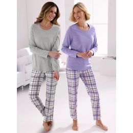 w&auml;schepur w&auml;schepur Damen Schlafanz&uuml;ge mit karierten Hosen, grau-meliert-bedruckt + lavendel-bedruckt, Gr&ouml;&szlig;e 52/54