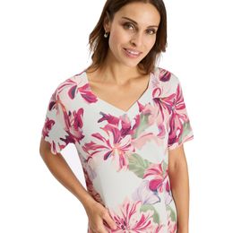 WITT Damen Jerseykleid in A-Form, ecru-magenta-bedruckt, Gr&ouml;&szlig;e 52