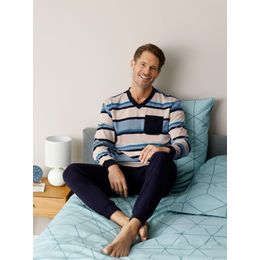 w&auml;schepur men Herren Schlafanzug, marine-ecru-geringelt, Gr&ouml;&szlig;e 44/46