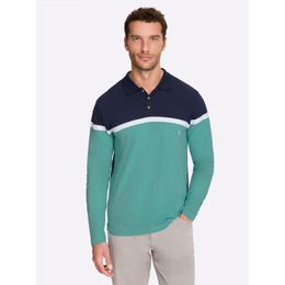 Catamaran Herren Langarm-Poloshirt im Colour Blocking-Dessin, marine-salbei, Gr&ouml;&szlig;e 48/50