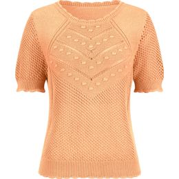 CR&Eacute;ATION L Damen Ajourpullover mit kurzen &Auml;rmeln apricot Gr&ouml;&szlig;e 38