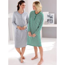 w&auml;schepur w&auml;schepur Damen Nachthemden, gr&uuml;n-wei&szlig; + steingrau-wei&szlig;, Gr&ouml;&szlig;e 52/54