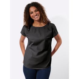 WITT Damen Baumwollbluse mit &uuml;berschnittenen Schultern, schwarz, Gr&ouml;&szlig;e 38