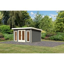 Karibu Premium-Gartenhaus 'Borsuma 2' terragrau 406 x 331,5 x 229,5 cm