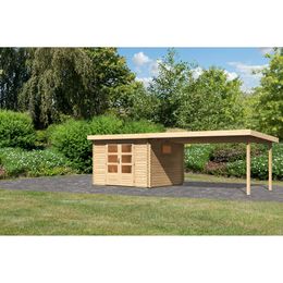 Karibu Gartenhaus-Set 'Ahrensburg 3' naturbelassen mit Anbaudach 716,5 x 217 x 333 cm