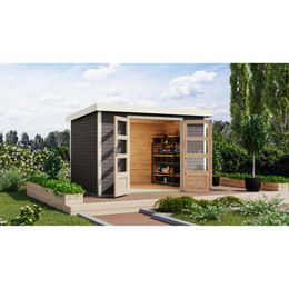 Karibu Gartenhaus 'Komet 4 B' Fichtenholz terragrau / wei&szlig; 298,5 x 209 x 213,5 cm