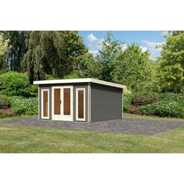 Karibu Premium-Gartenhaus 'Borsuma 3' terragrau 406 x 393 x 229,5 cm