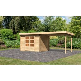 Karibu Gartenhaus-Set 'Rieneck 3' natur mit Anbaudach 614 x 273 x 220 cm