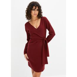 bonprix Strickkleid aus Viskose-Mix, rot, Gr.44/46 (L), Kurzes Strickkleid in Wickeloptik mit V-Ausschnitt, aus Viskose