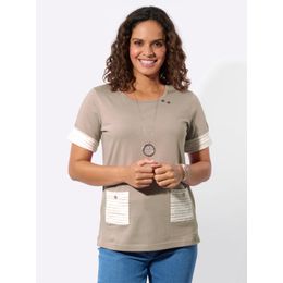 WITT Damen Kurzarmshirt mit silberfarbigen Details, sesam, Gr&ouml;&szlig;e 38