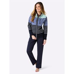 Hajo Damen Hausanzug in atmungsaktiver Qualit&auml;t, marine-jeansblau-geringelt, Gr&ouml;&szlig;e 26/27
