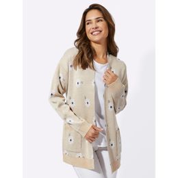 WITT Damen Longstrickjacke mit Margeriten-Jacquardmuster, wei&szlig;-marine-gemustert, Gr&ouml;&szlig;e 46