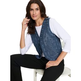 WITT Damen Jeansweste mit Zierperlen, blue-stone-washed, Gr&ouml;&szlig;e 36