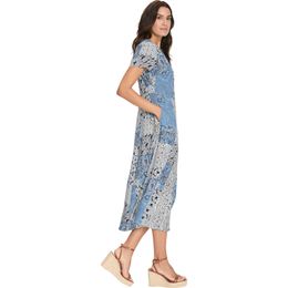 WITT Damen Sommerkleid mit Raffungen an den Schultern, ecru-bleu-bedruckt, Gr&ouml;&szlig;e 48