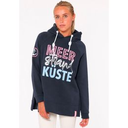 Zwillingsherz Damen Hoodie "Meer Strand K&uuml;ste", blau, Gr. S, unifarben mit Farbeins&auml;tzen, Sweatware, Obermaterial: 50% Baumwolle, 50% Polyester,