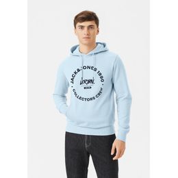 Jack & Jones JACK & JONES Herren Kapuzensweatshirt "JJSIMON SWEAT HOOD", blau, Gr. S, bedruckt, angeraute Sweatware, Obermaterial: 60% Baumwolle, 40% Polyester,