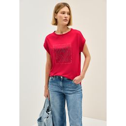 Cecil Damen T-Shirt, rot, Gr. XS, bedruckt, Jersey, Obermaterial: 48% Baumwolle, 48% Modal, 4% Elasthan, Shirts, mit Glitzer Print