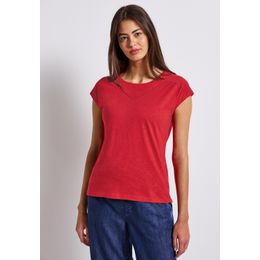 Street One Damen T-Shirt, rot, Gr. 46, unifarben, Web, 50% Modal, 50% Baumwolle, Shirts, mit Materialmix