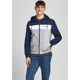 Jack & Jones JACK & JONES Herren Blouson "JJERUSH mit Kapuze", blau, Gr. XS, colorblocking, Web, Obermaterial: 100% Polyester, Jacken, &Uuml;bergangsjacke, regular fit