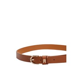 Tommy Hilfiger Damen Lederg&uuml;rtel "ESSENTIAL EFFORTLESS 2.5 cm breit GOLD"cognac, Gr. 135, unifarben, Rindsleder, G&uuml;rtel, Logoemblem, weiche Haptik,