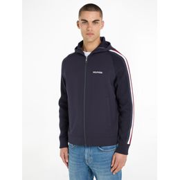 Tommy Hilfiger Herren Kapuzenpullover "MIXED MEDIA HOODED SWEATER", blau, Gr. S, unifarben mit Farbeins&auml;tzen, Sweatware, Obermaterial: 86% Polyester,