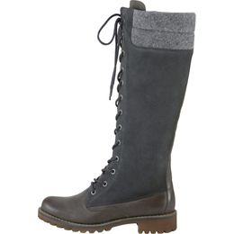 Heine Damen Stiefel, Gr. 37, grau, Glattleder, Leder, Veloursleder, Schuhe