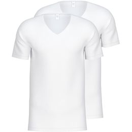 Calida Herren Kurzarmshirt "Natural Benefit", Gr. M, wei&szlig;, Single Jersey, Obermaterial: 94% Baumwolle, 6% Elasthan, unifarben, Shirts, V-Ausschnitt,