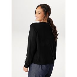 ANISTON PLUS Damen Strickjacke, schwarz, Gr. 48, unifarben, Feinstrick, Obermaterial: 70% Viskose, 30% Polyamid, Strickjacken, mit edlen Kn&ouml;pfen
