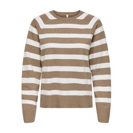 Only Damen Rundhalspullover "ONLAMA LIFE LS RAGLAN O-NECK CC KNT", braun, Gr. XL, gestreift, Strick, Obermaterial: 80% Polyester, 20% Nylon, Pullover